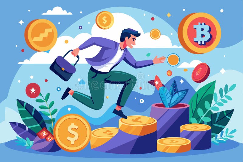 A Man in the World of Cryptocurrency in Pursuit of Success Stock Vector ...