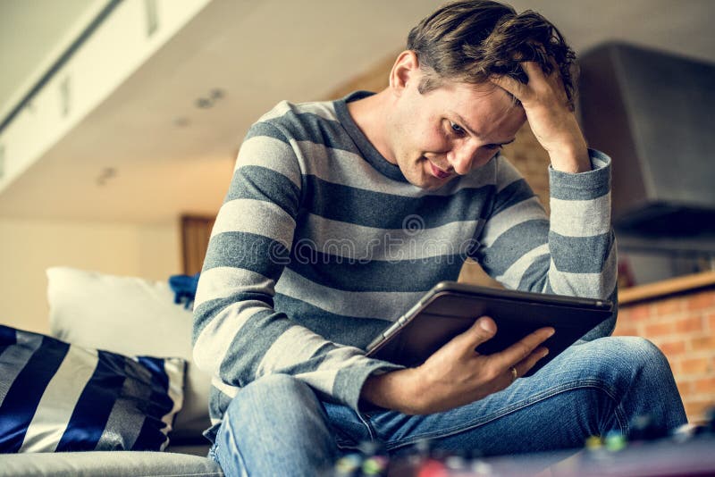 A Man with Worried Emotion Expression Stock Photo - Image of daddy ...