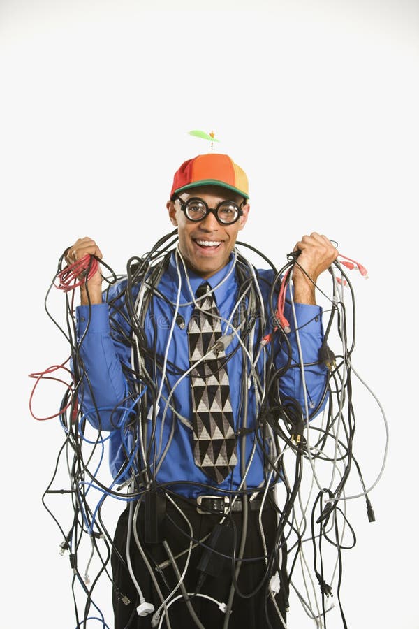 Man wrapped in cables. stock image. Image of chaos, color - 2431813
