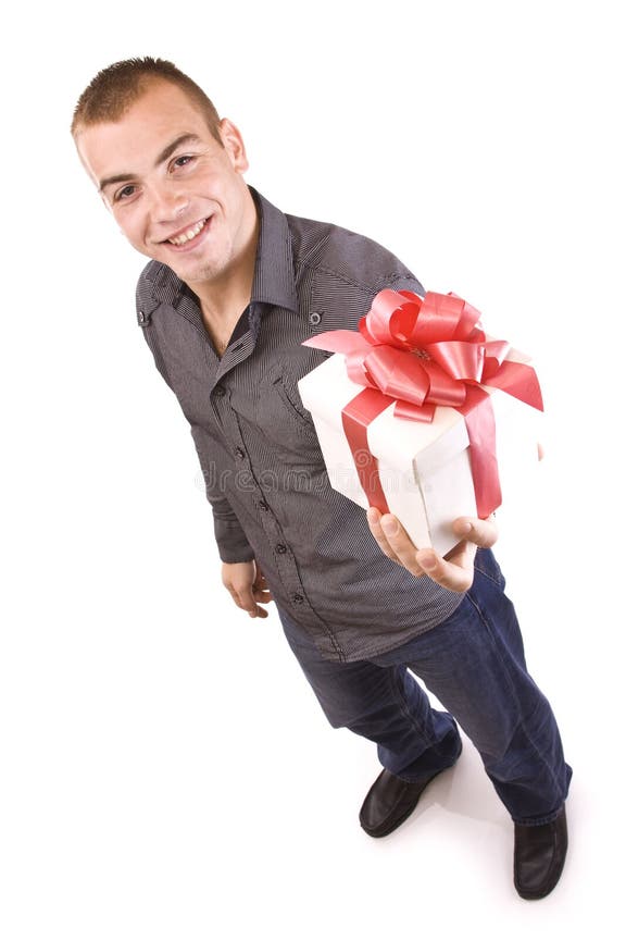 Man with a Wrapped Gift Box Stock Image - Image of delivery, occasion ...