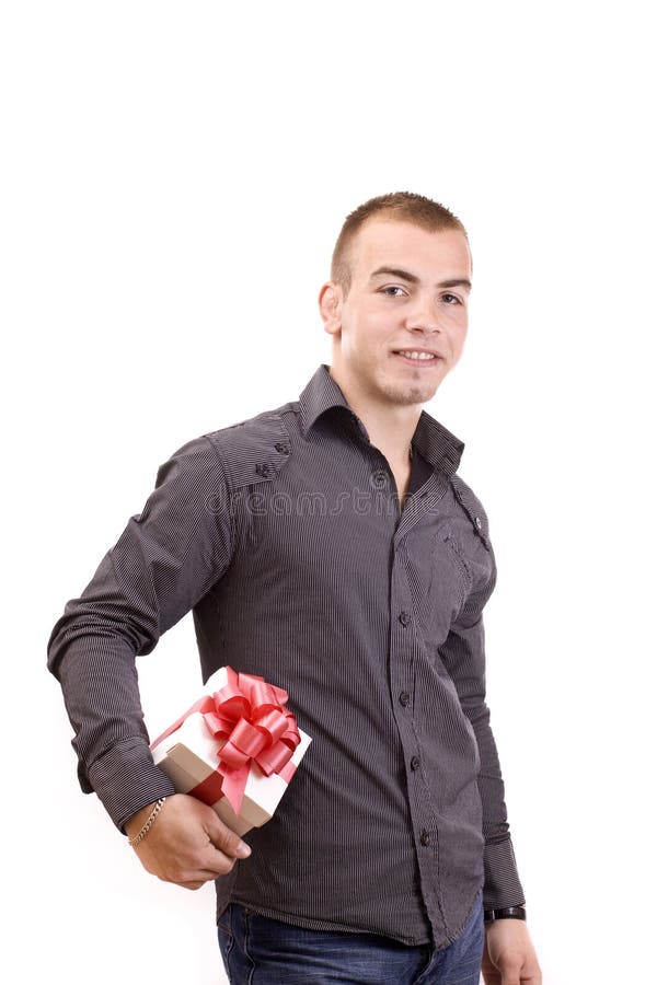 Man with a Wrapped Gift Box Stock Image - Image of confident, male ...