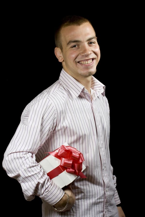 Man with a Wrapped Gift Box Stock Image - Image of confident, male ...