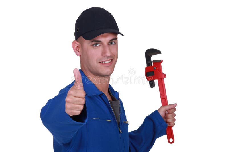 Man with a wrench stock photo. Image of gesticulate, person - 36137920