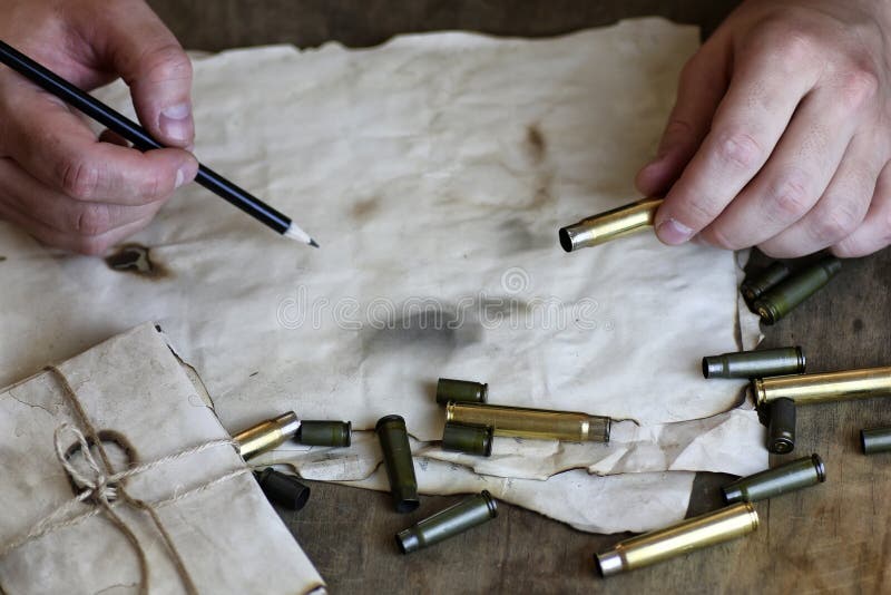 Man Write Letter Retro Bullet on the Table Stock Image - Image of ammo ...