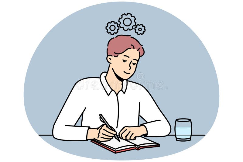 Man Write in Notebook Generating Ideas Stock Vector - Illustration of ...