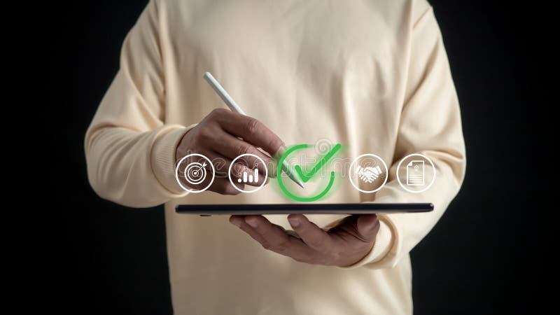 Man Write or Tick Correct Mark To Approve Document or Project ...