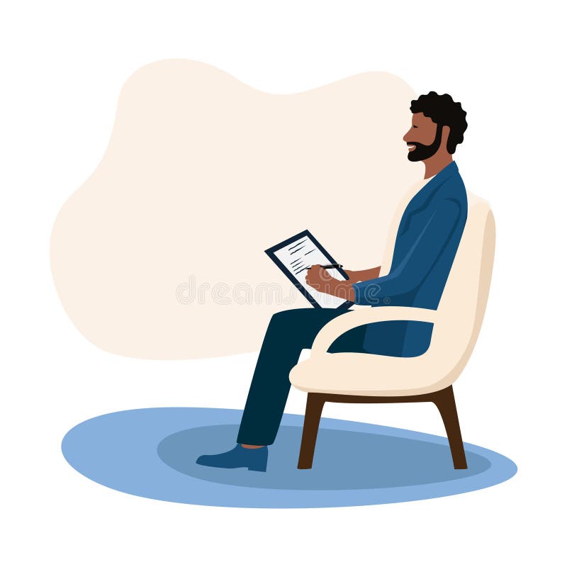 Man Takes Notes while Sitting in a Chair Stock Vector - Illustration of ...