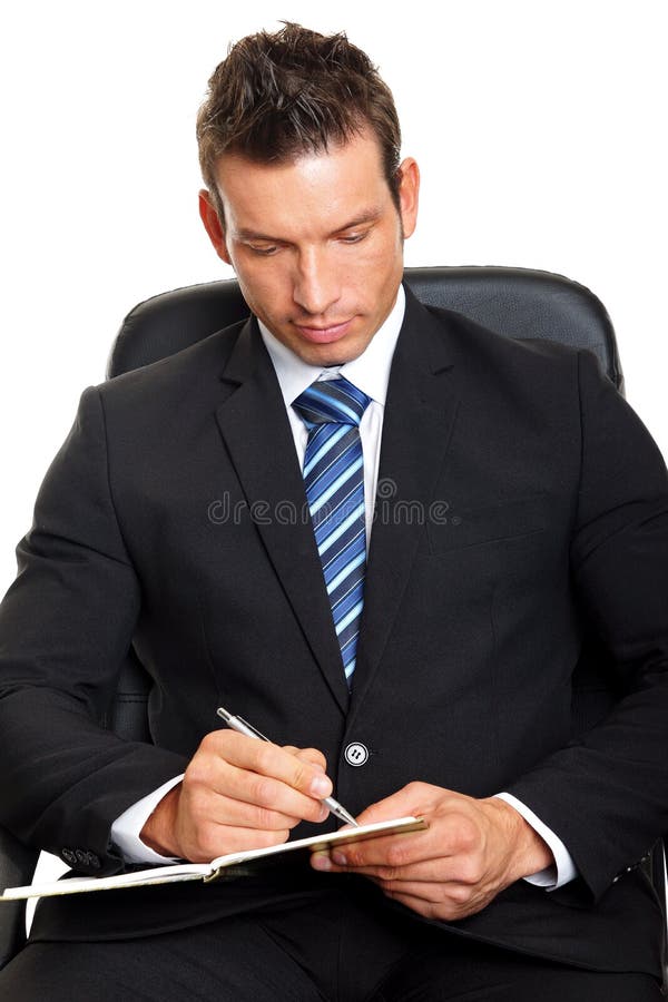 Man Writes Something in Diary Stock Image - Image of lifestyle, adult ...