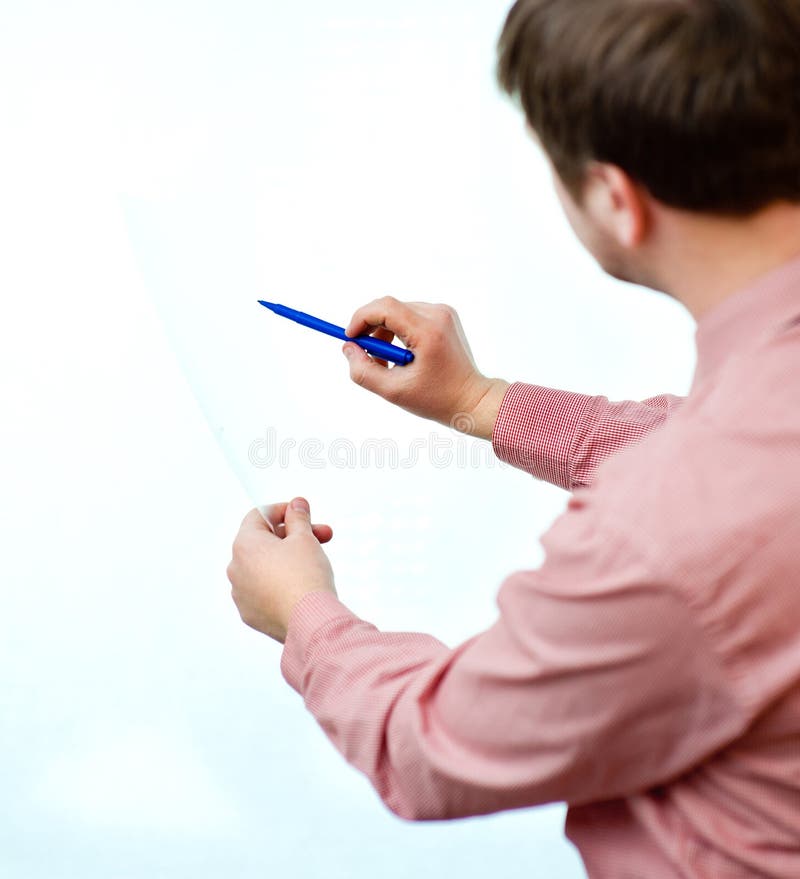 Man writes on white stock photo. Image of positive, goal - 85288450