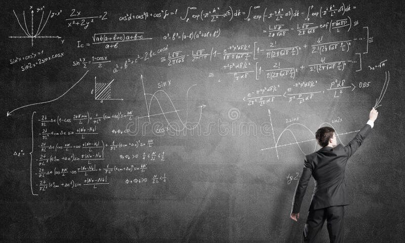 Man writing on blackboard stock image. Image of rear - 73386407