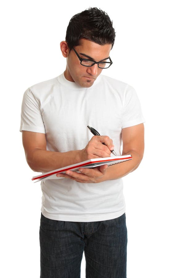 Man Writing in a Book Notepad Stock Image - Image of eastern, white ...