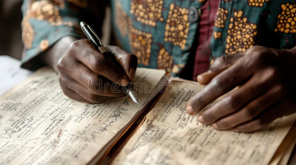 A Man is Writing on a Book with a Pen Stock Illustration - Illustration ...