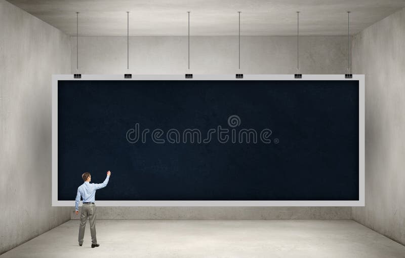 Man writing on chalkboard stock image. Image of banner - 63853787