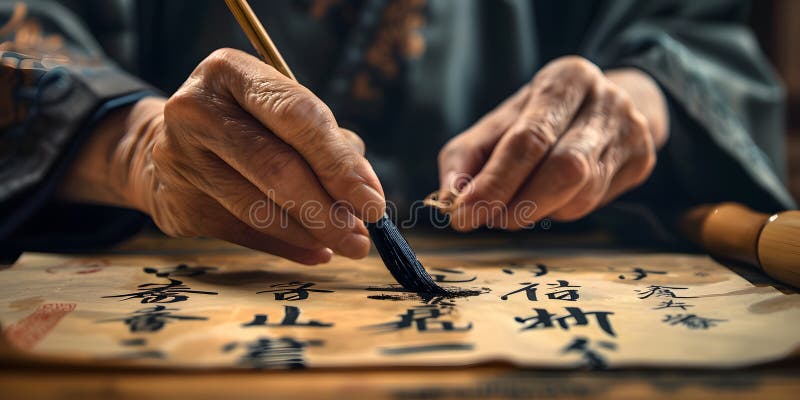Man Writing Chinese Calligraphy Stock Photo - Image of paintbrush ...
