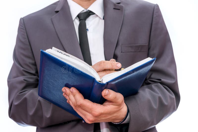 Man Writing in Diary Close Up Isolated on White Stock Image - Image of ...