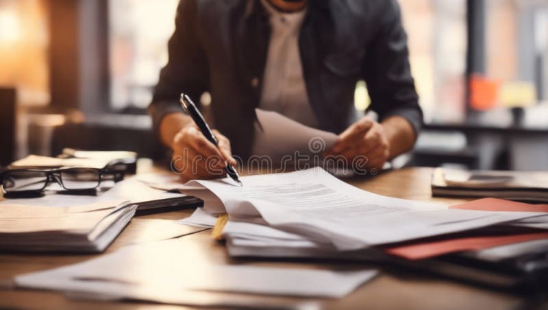 A Man Writing Documents. Blurry Illustration Stock Illustration ...