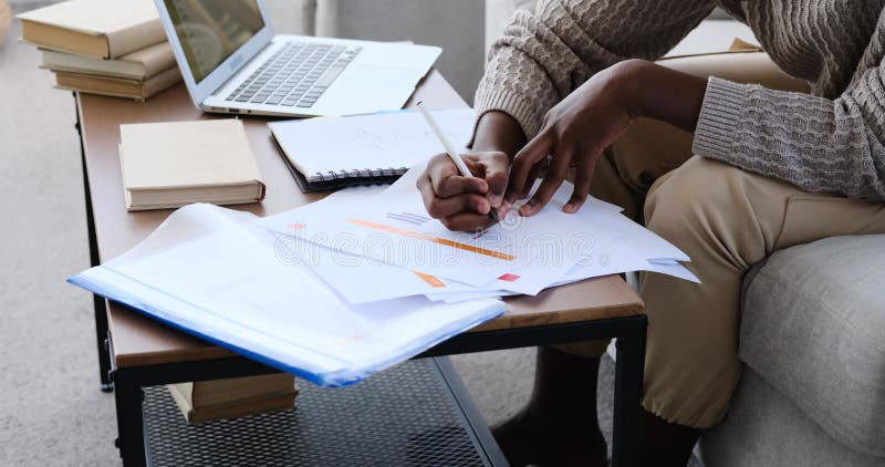 Man Writing on Documents while Sitting on Sofa Stock Video - Video of ...