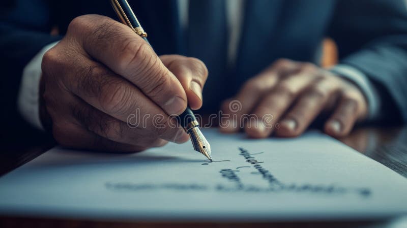Man Writing with Elegant Fountain Pen Close Up Stock Illustration ...