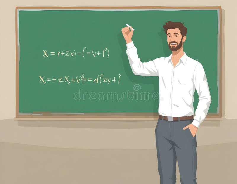 Man Writing Equations on Chalkboard in Classroom Explaining Lesson ...