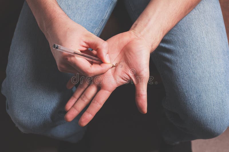 Man writing on his hand stock image. Image of white, male - 47305665