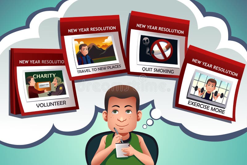 Man Writing about His New Year Resolution Stock Vector - Illustration ...