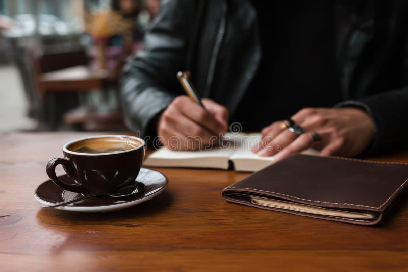 Man Writing Leather Notebook Coffee Cafe Table Stock Photos - Free ...