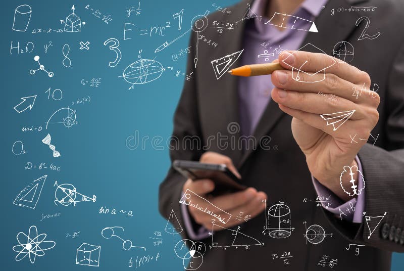 Man Writing Math Formulas on the Screen. High Quality Photo Stock Image ...