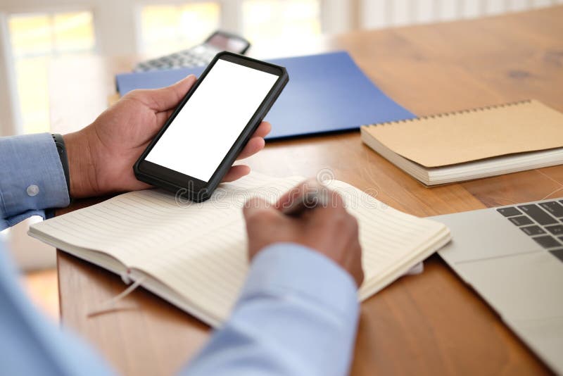 Man Writing Note on Notebook. Businessman Working Organizing Plan with ...