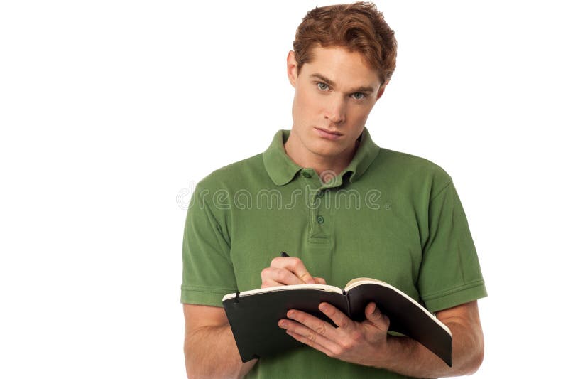 Man Writing on the Notebook Stock Image - Image of trendy, thinking ...