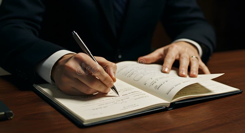Man Writing in Notebook stock photo. Image of lighting - 370892106