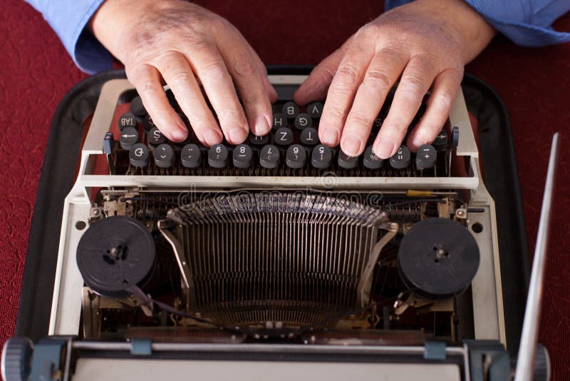 Man Writing on Old Typewriter Stock Photo - Image of antique, equipment ...