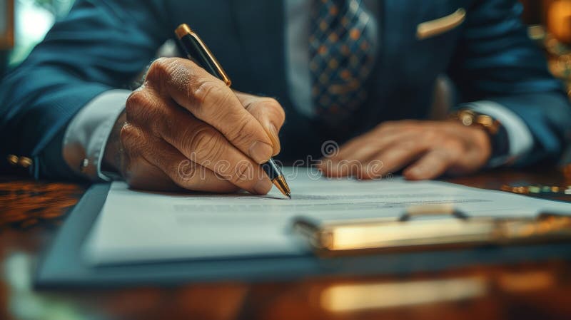 Man Writing on Paper at Desk Stock Illustration - Illustration of busy ...