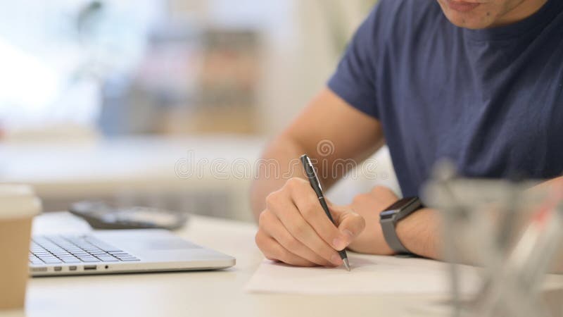 Man Writing on Paper at Work, Close Up Stock Photo - Image of diary ...