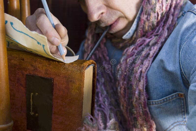 Man Writing with Pencil stock photo. Image of hand, creativity - 91304826