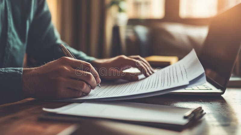 A Man is Writing on a Piece of Paper Stock Illustration - Illustration ...