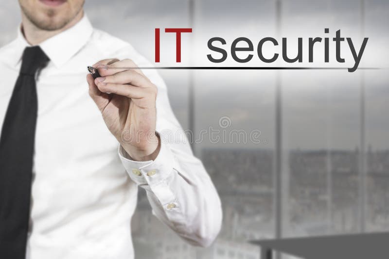 Man Writing it Security in Office Stock Image - Image of contact ...