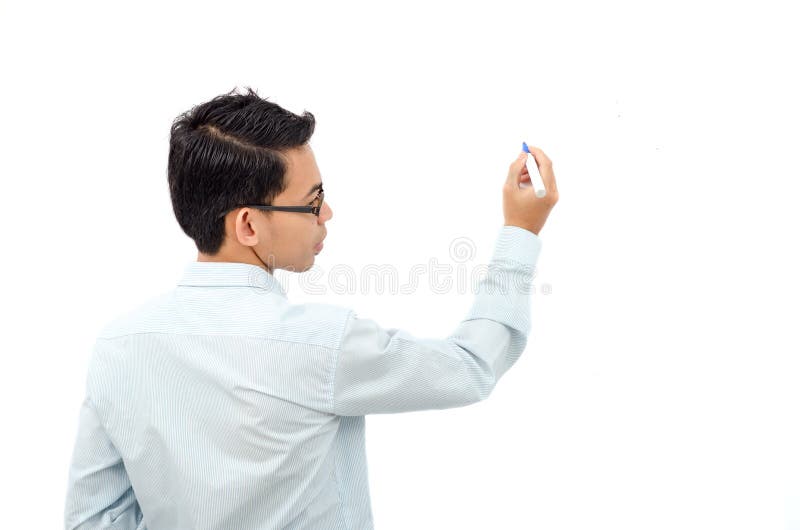 Man Writing Something on Board Stock Image - Image of marker, body ...