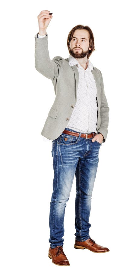 Man Writing Something on Glass Board with Marker Stock Photo - Image of ...