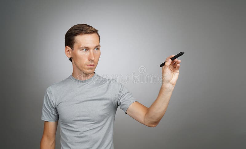 Man Writing Something with Marker on Glass Board. Stock Photo - Image ...