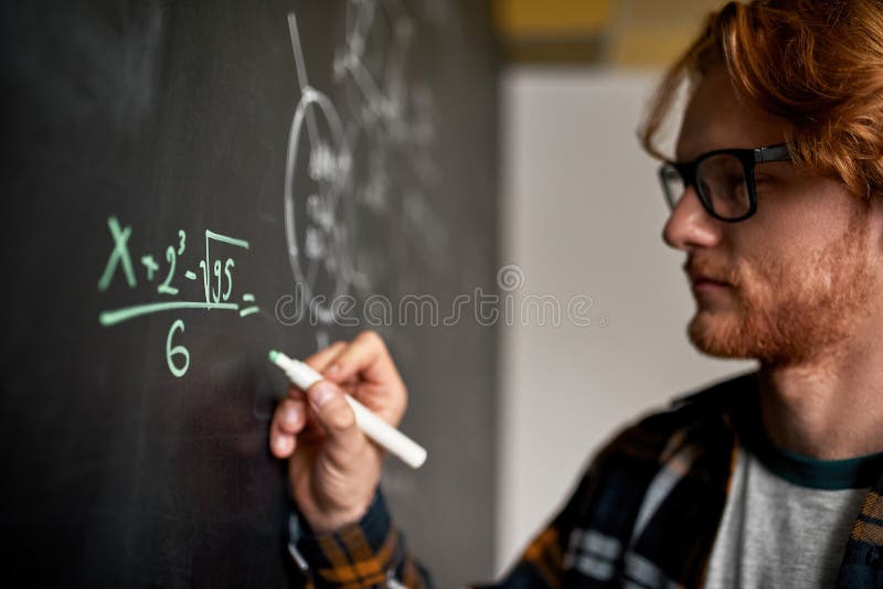 Man Writing Technical Formula with Marker on Board Stock Image - Image ...