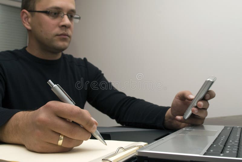 Man writing and texting stock photo. Image of communicating - 7404634