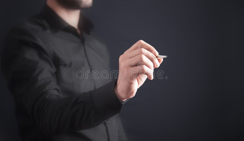 Man Writing on a Touch Screen Stock Image - Image of screen, idea ...