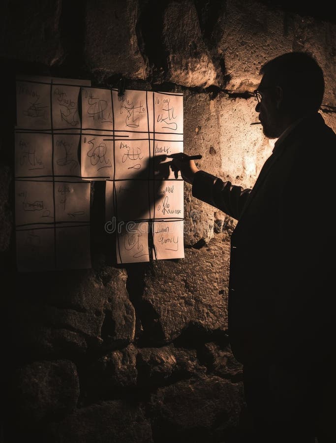 Man Writing on Wall Chart at Night Stock Illustration - Illustration of ...