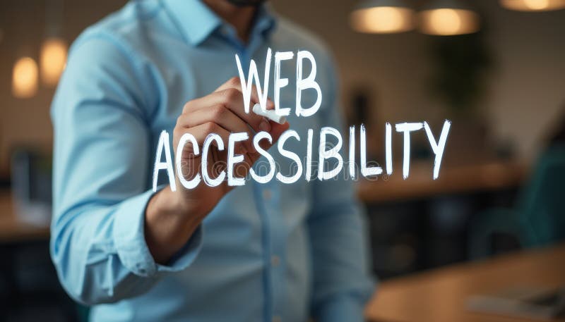 Man Writing Web Accessibility on a Transparent Surface Stock Image ...