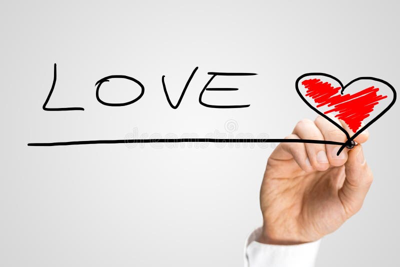 Man Writing Word Love with a Red Heart Stock Image - Image of hand ...