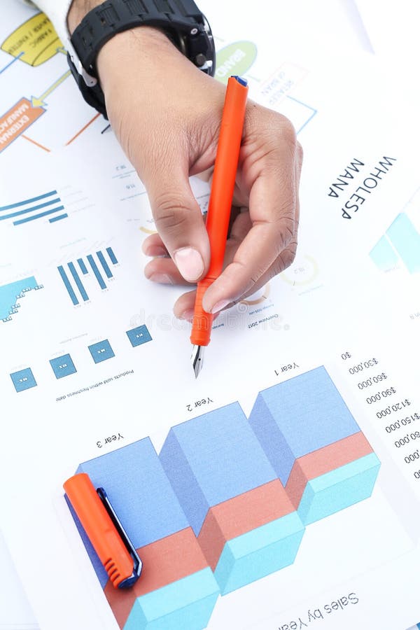 Man is Writing Work on the Financial Paper with Fountain Pen Stock ...