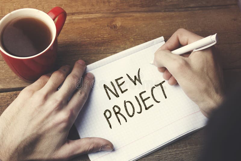 Man Written New Project Text on Notepad Stock Image - Image of office ...