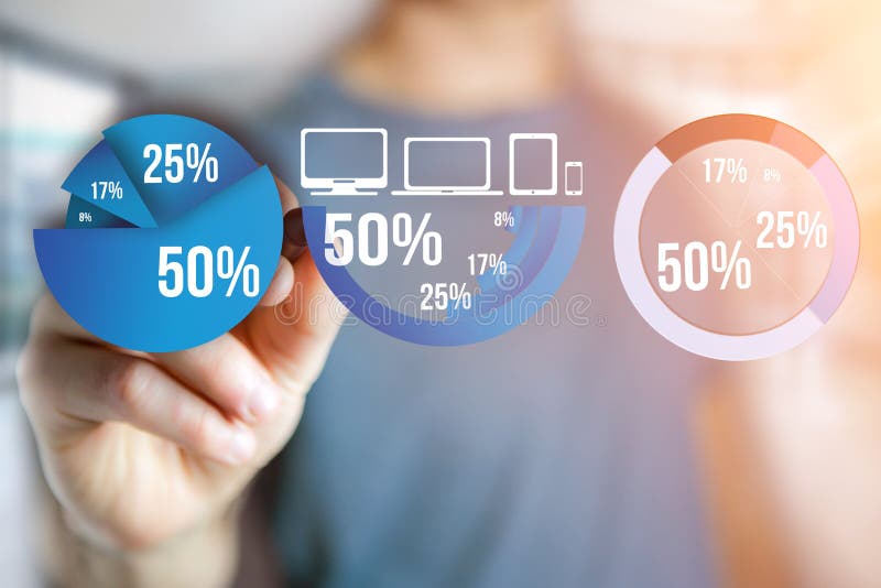 Man Writting on a Blue Survey Graph Interface - Technology Concept ...