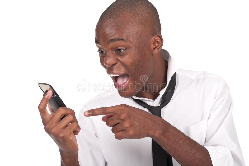 Man Yelling at the Phone and Making Ok Sign Stock Image - Image of ...