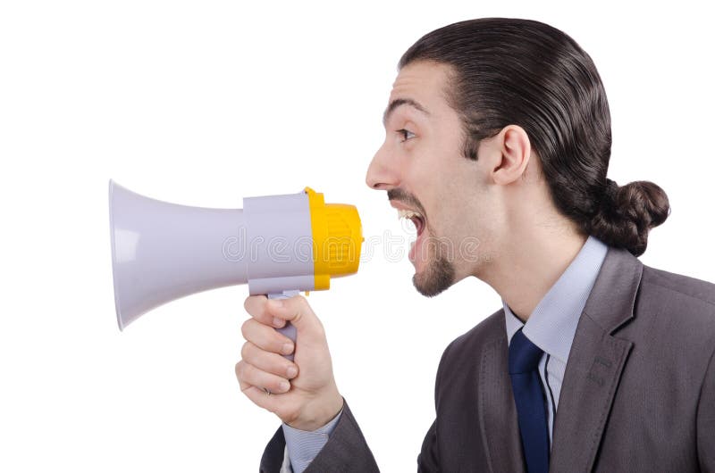 Man Yelling with Loudspeaker Stock Image - Image of news, male: 24556559